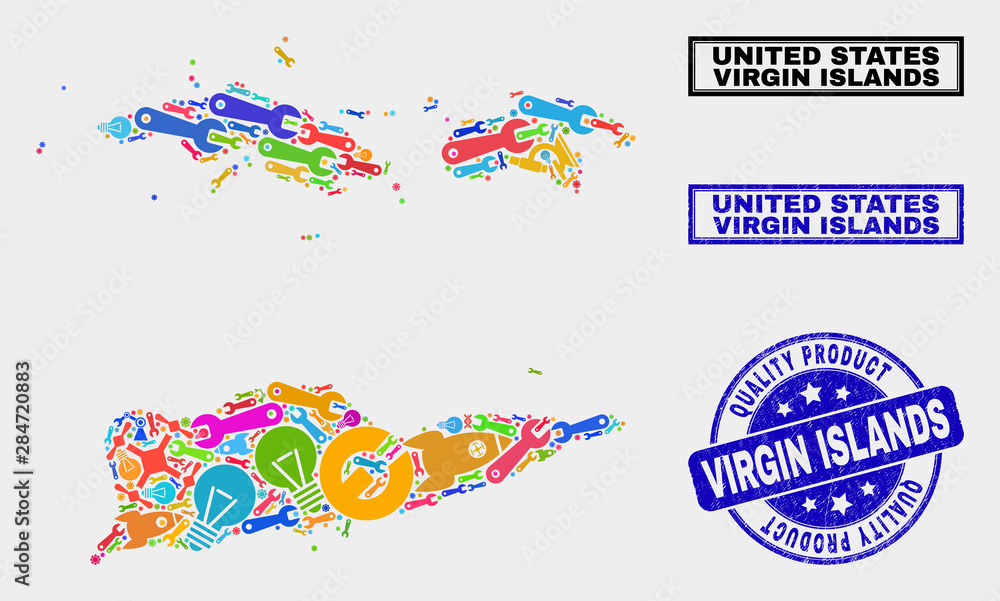 Vector collage of service American Virgin Islands map and blue stamp ...
