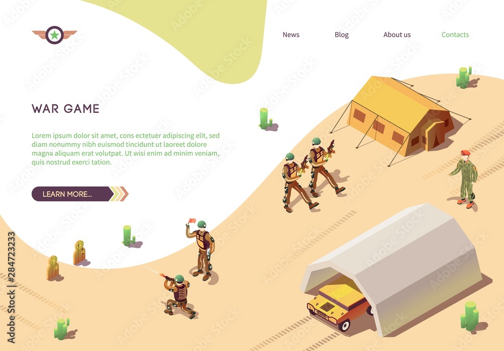 War Game Banner with Military Training Army Camp Stock Vector | Adobe Stock