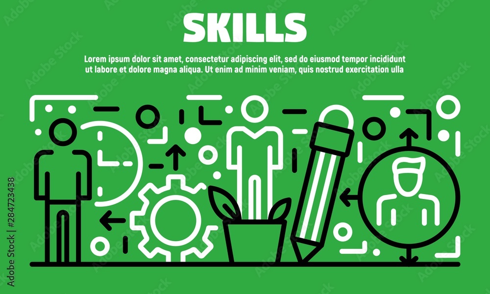 Skills banner. Outline illustration of skills vector banner for web ...