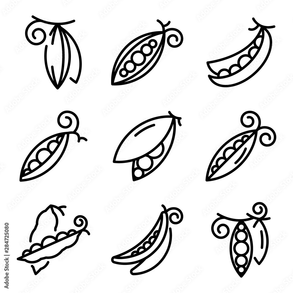 Peas icons set. Outline set of peas vector icons for web design ...