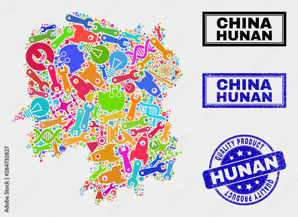 Vector composition of service Hunan Province map and blue watermark for ...