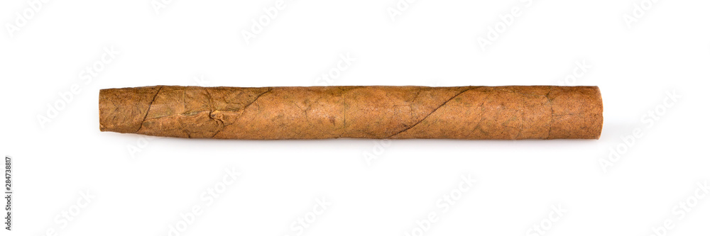 One tobacco cigarillo isolated on white background. Macro close up ...