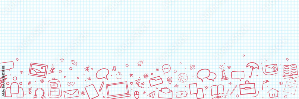 Abstract checkered pattern with school supplies. Graphic paper ...