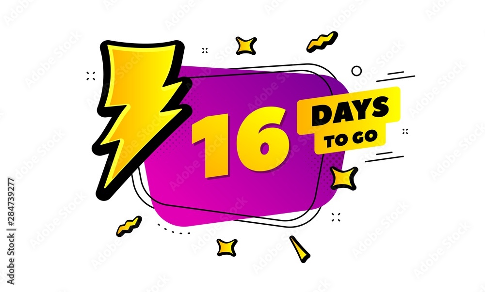 16 days to go sign. Lightning bolt badge. Sixteen days left icon ...