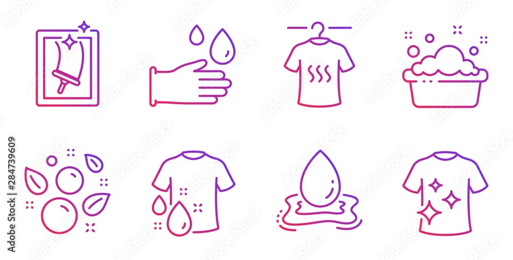Rubber gloves, Water splash and Dry t-shirt line icons set. Hand ...