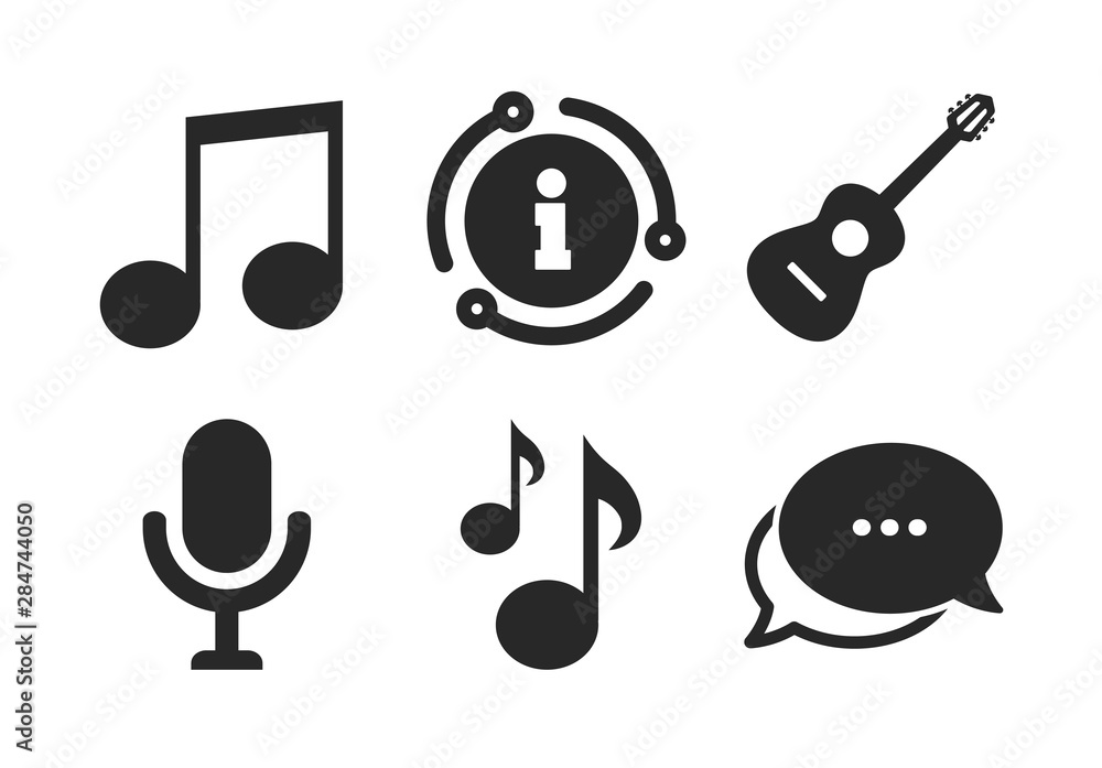 Microphone karaoke symbol. Chat, info sign. Music icons. Music notes ...