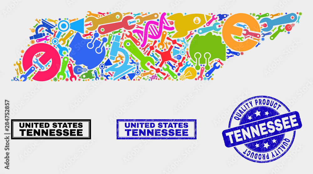 Vector collage of service Tennessee State map and blue watermark for ...