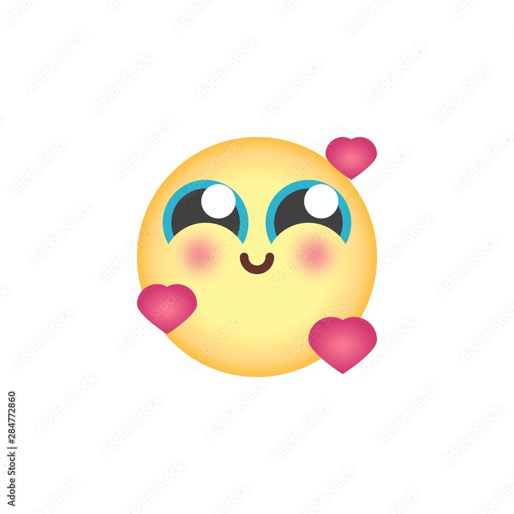In love emoticon flat icon, Happy emoji with hearts vector sign ...
