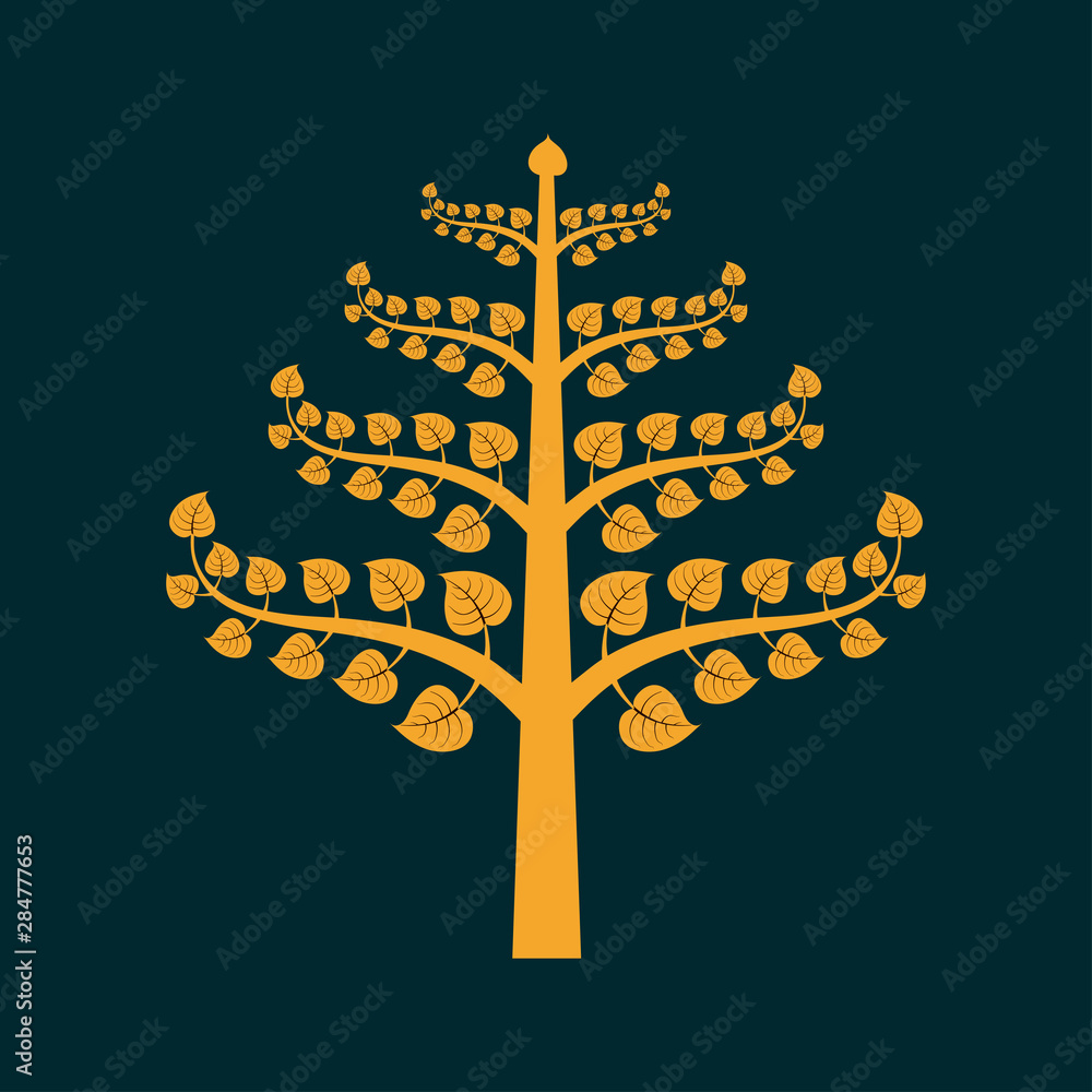 Golden Bodhi tree symbol with Thai style isolate on black background ...