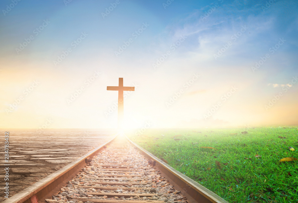 Jesus Cross Concept: way walking towards a cross Stock Photo | Adobe Stock