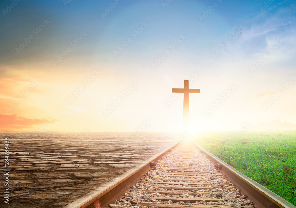 Jesus Cross Concept: way walking towards a cross Stock Photo | Adobe Stock