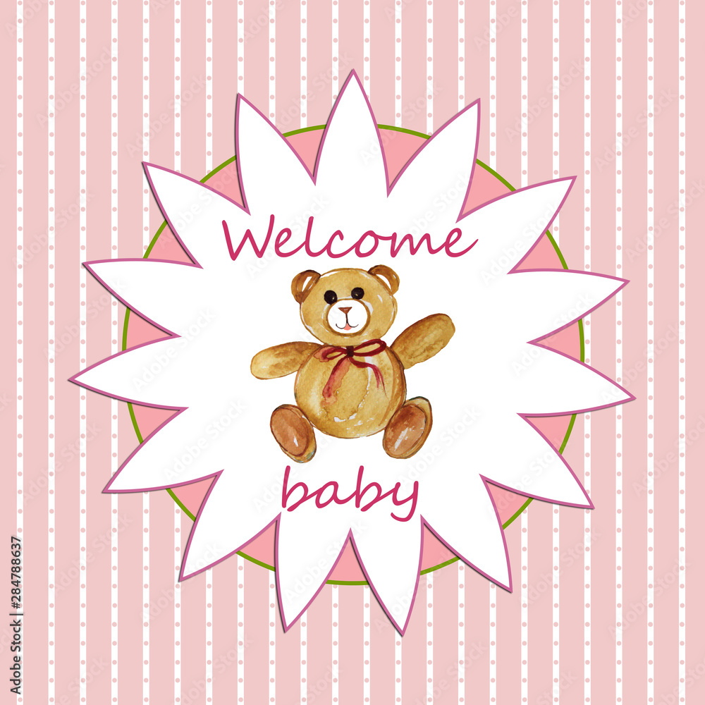 Cute welcome baby background illustration newborn card design with ...