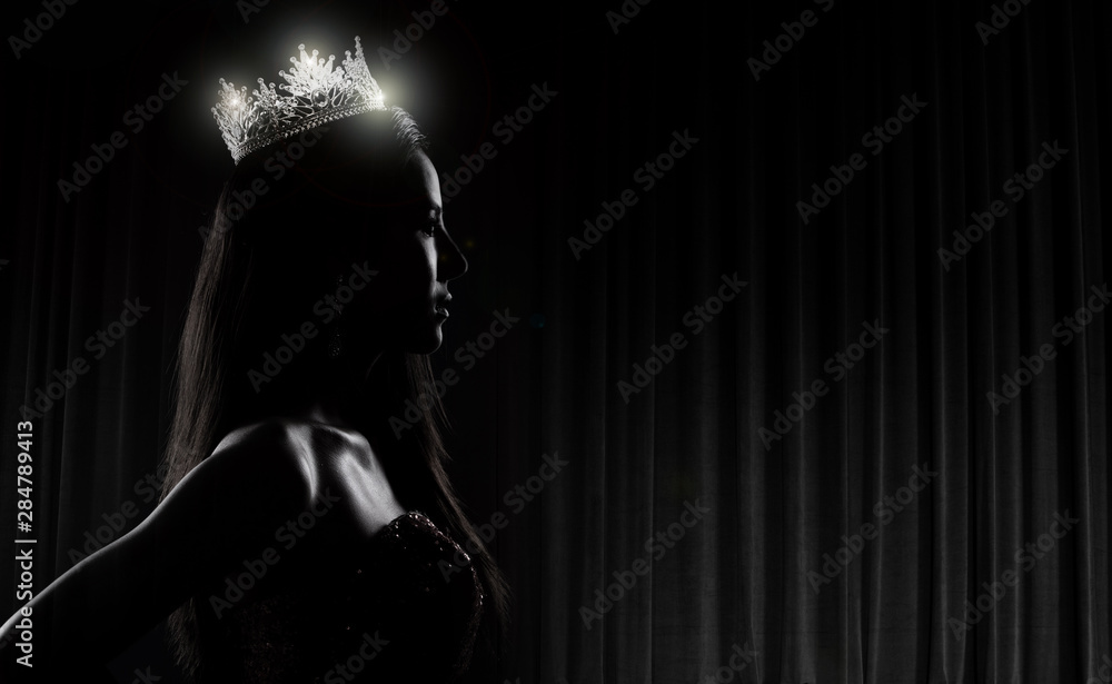 Portrait of Miss Pageant Beauty Contest in sequin Evening Ball Gown ...