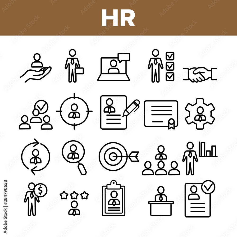 Collection HR Human Resources Icons Set Vector Thin Line. Profile And ...