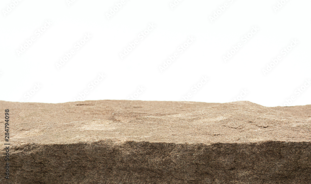 Stone front blurred board empty table on white background, for product ...