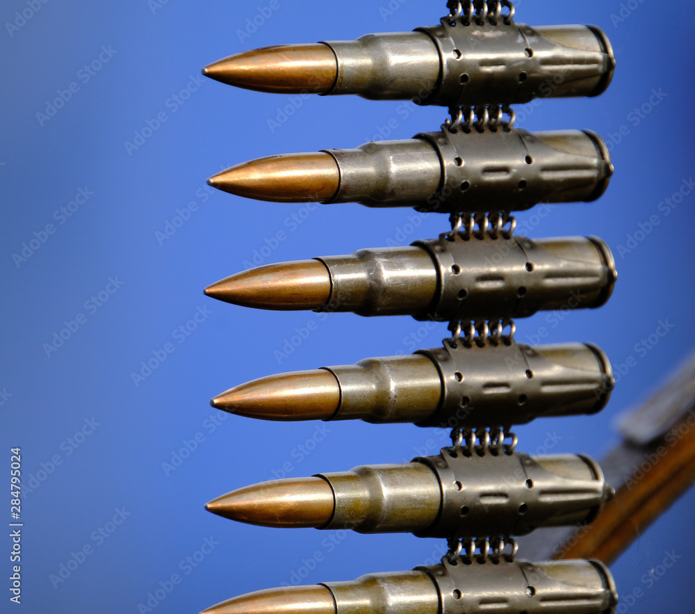7.92mm mauser rifle calibre bullets linked for machine gun use. Stock ...