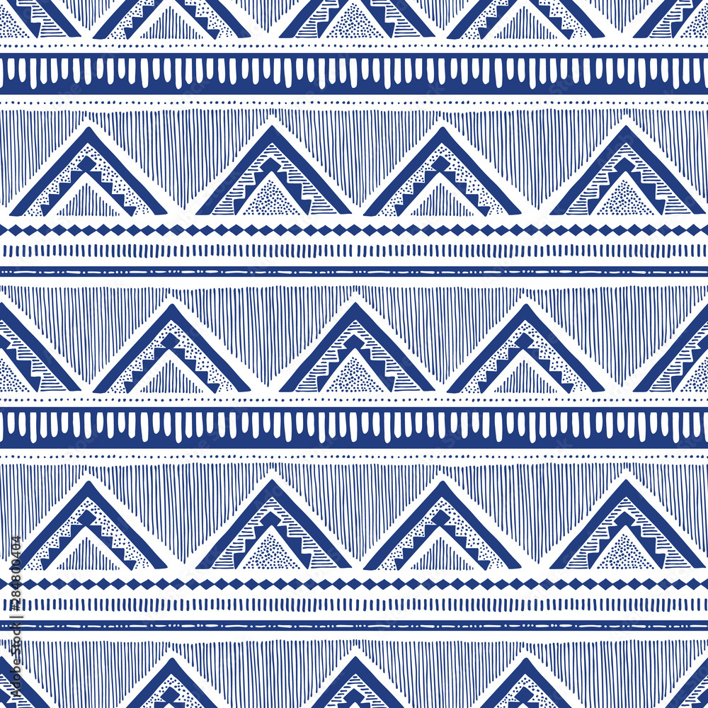 Monochrome Hand Drawn Tribal African Zig Zag and Stripes Vector ...
