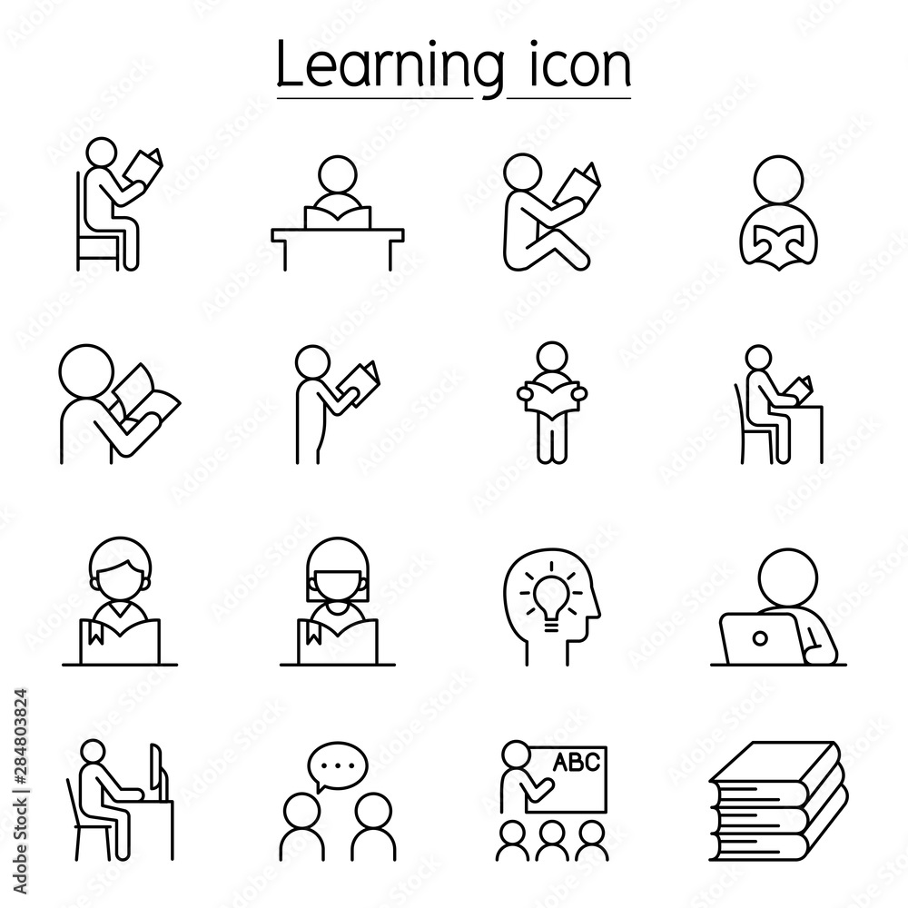 Learning icon set in thin line style Stock Vector | Adobe Stock