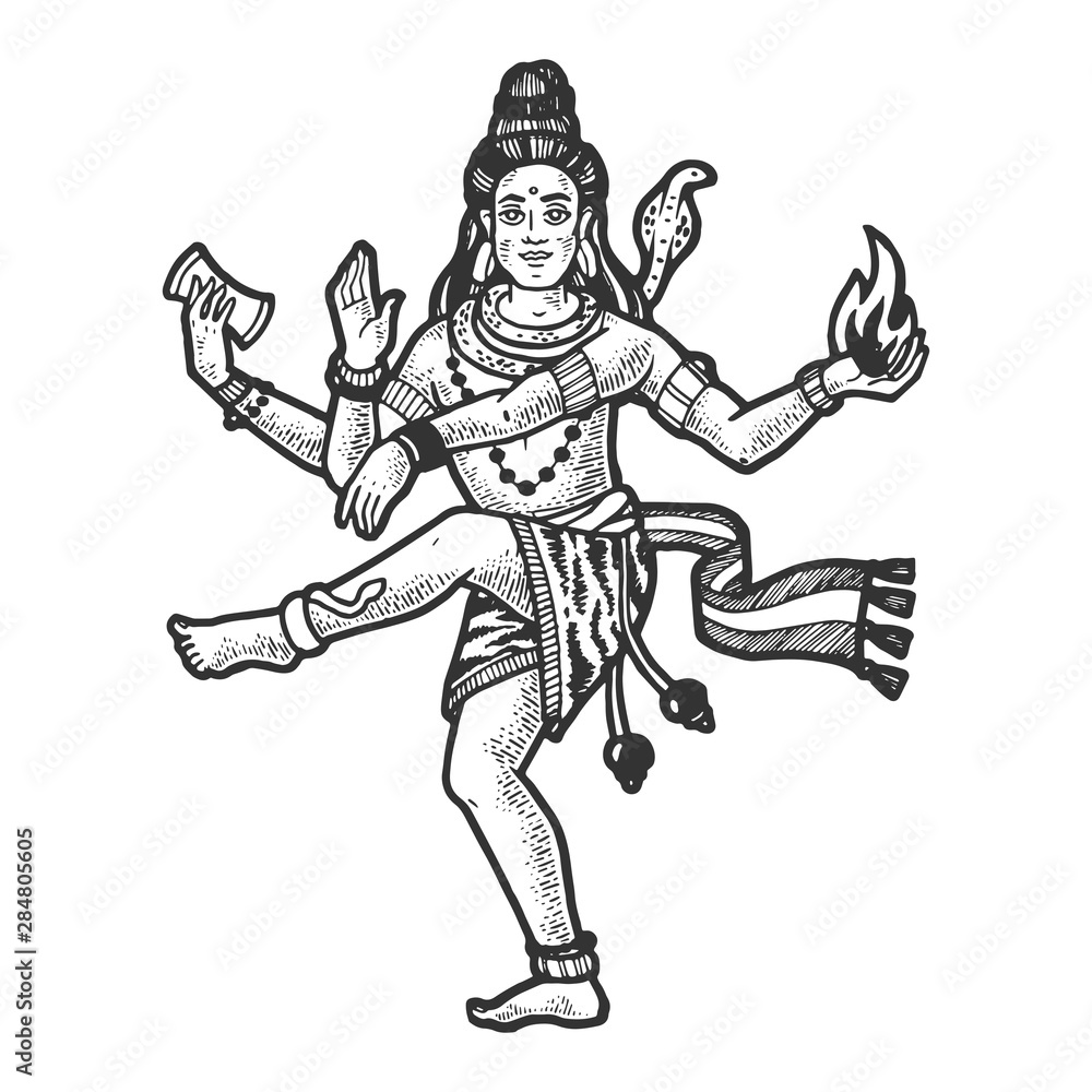 Shiva Mahadeva Hinduism indian god sketch engraving vector illustration ...