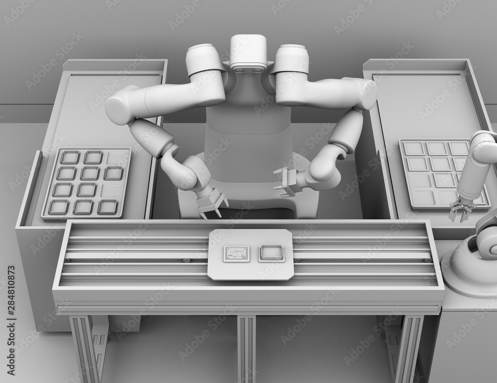 Clay rendering of dual-arm robot assembly printed circuit boards in ...