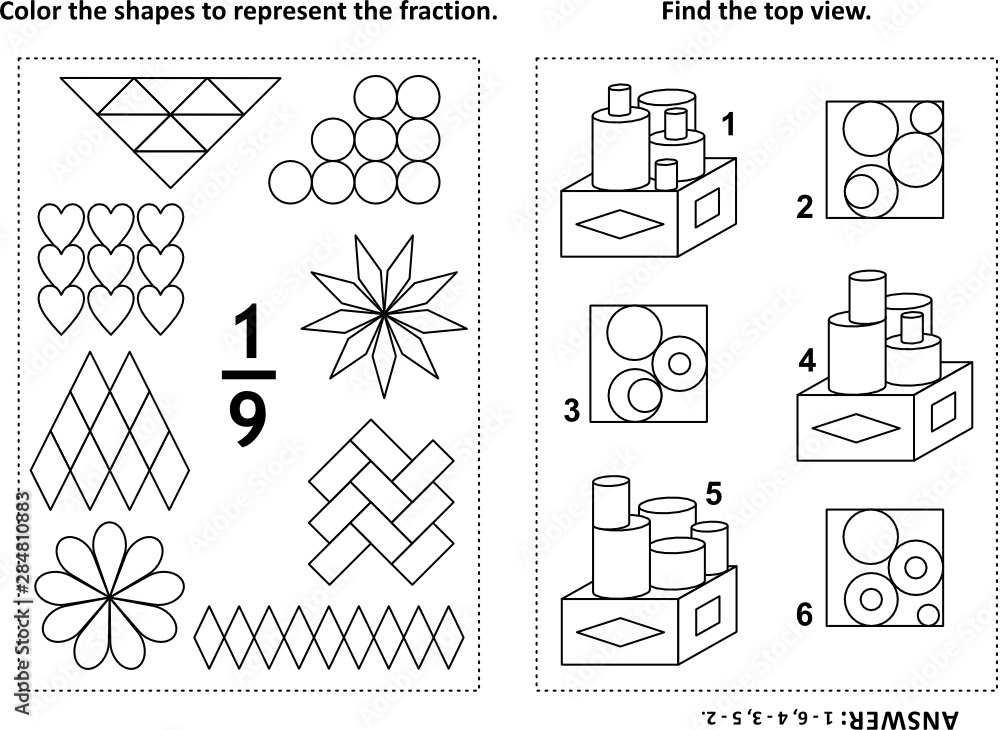 Two visual math puzzles and coloring pages. Color the shapes to ...