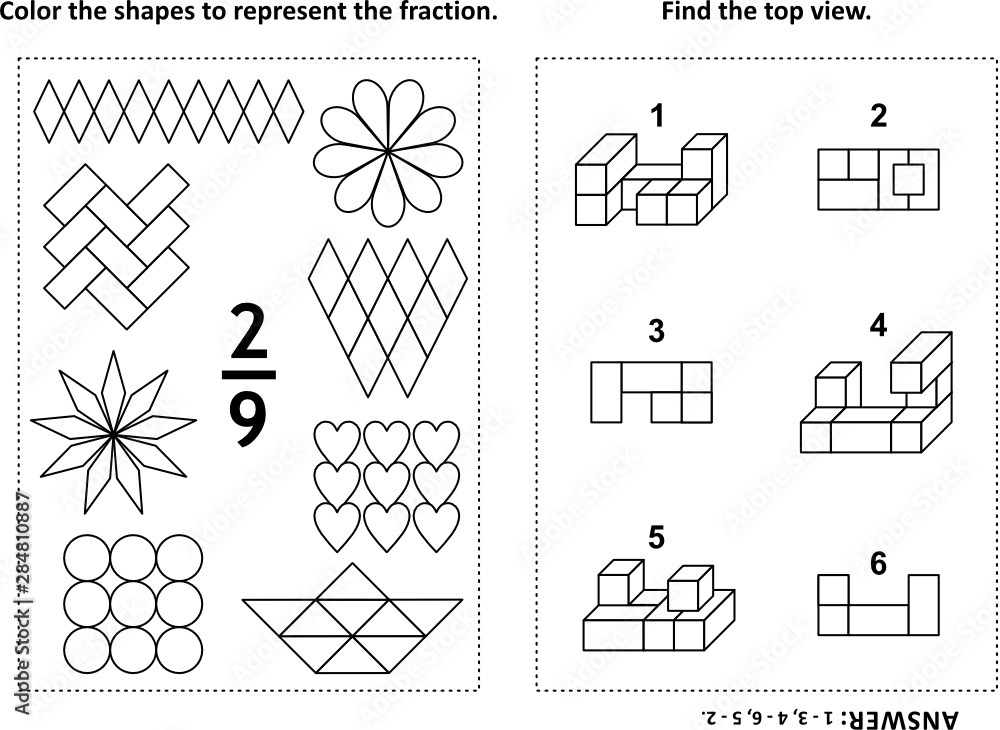 Two visual math puzzles and coloring pages. Color the shapes to ...
