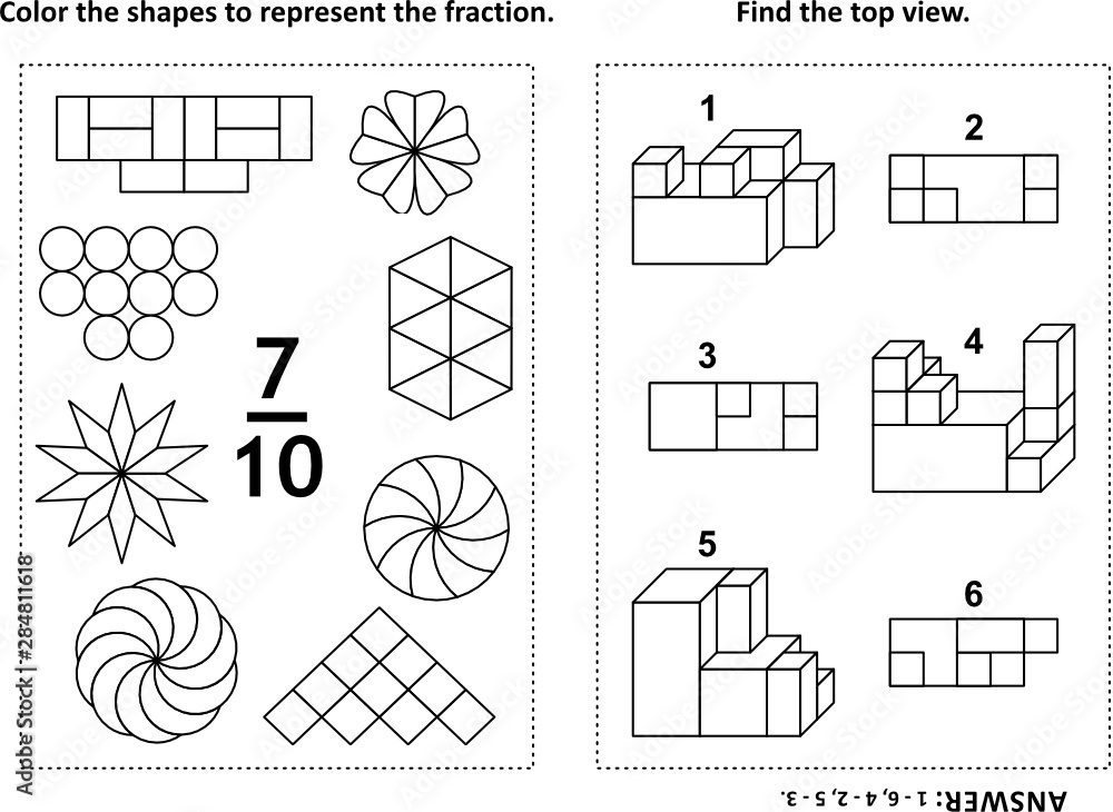 Two visual math puzzles and coloring pages. Color the shapes to ...