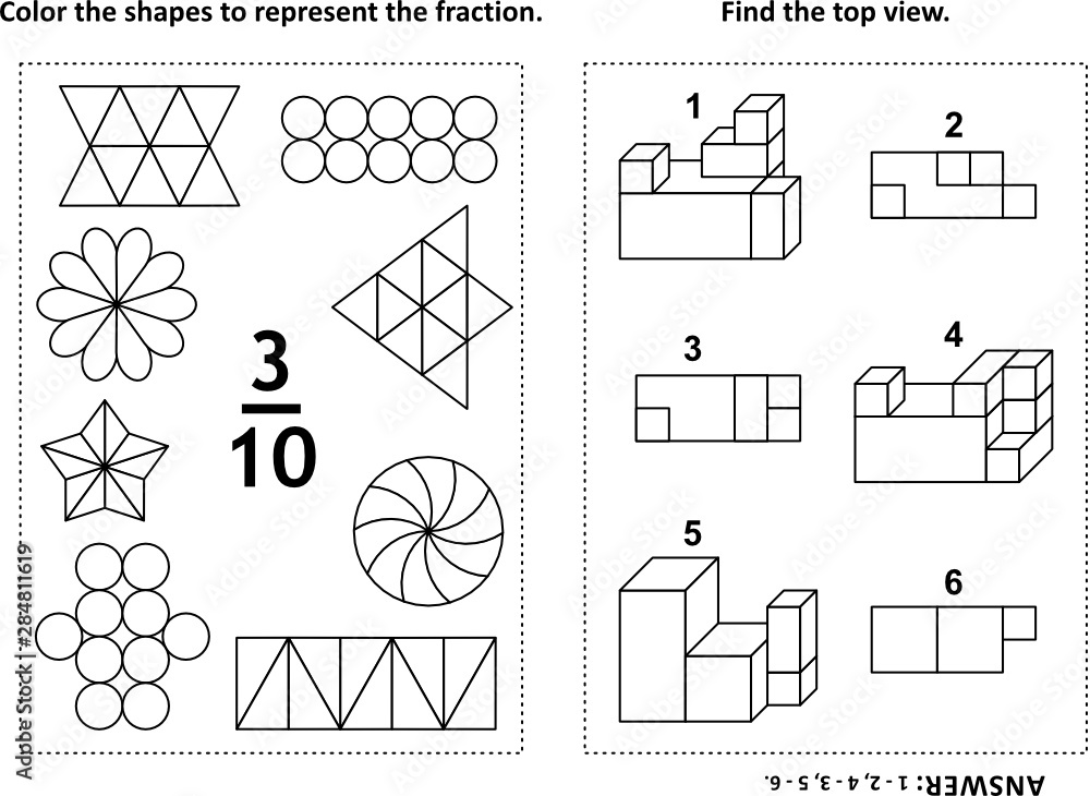 Two visual math puzzles and coloring pages. Color the shapes to ...