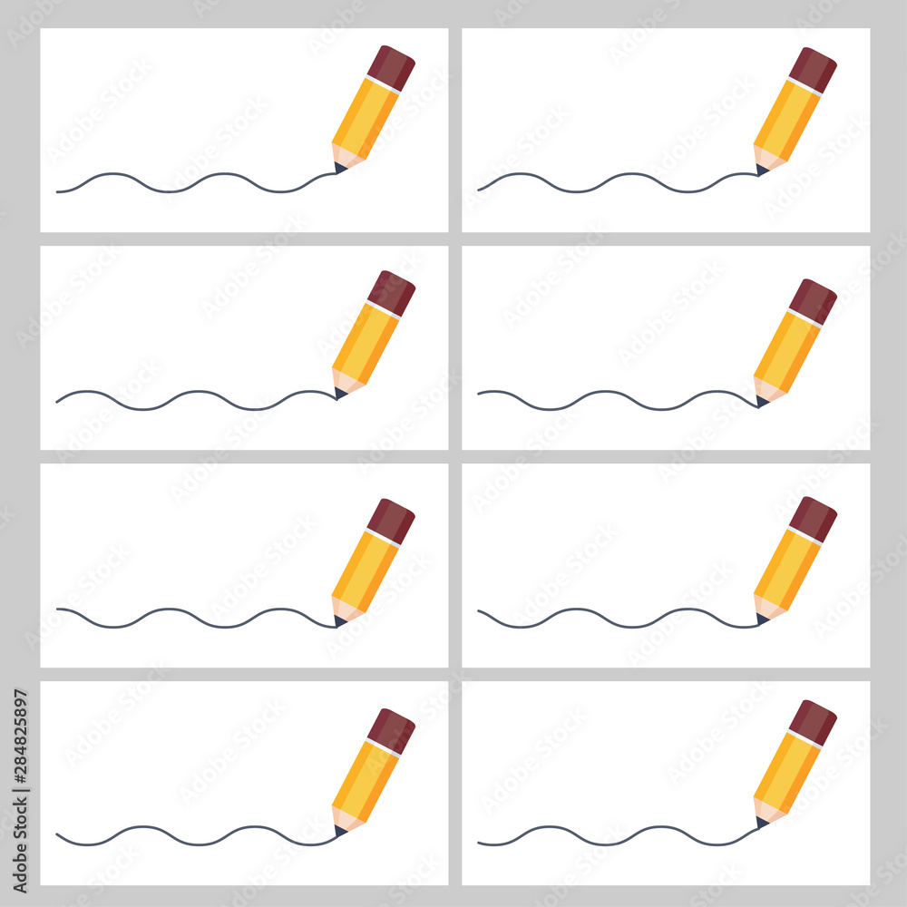 Pencil drawing wave animation sprite sheet isolated on white background ...