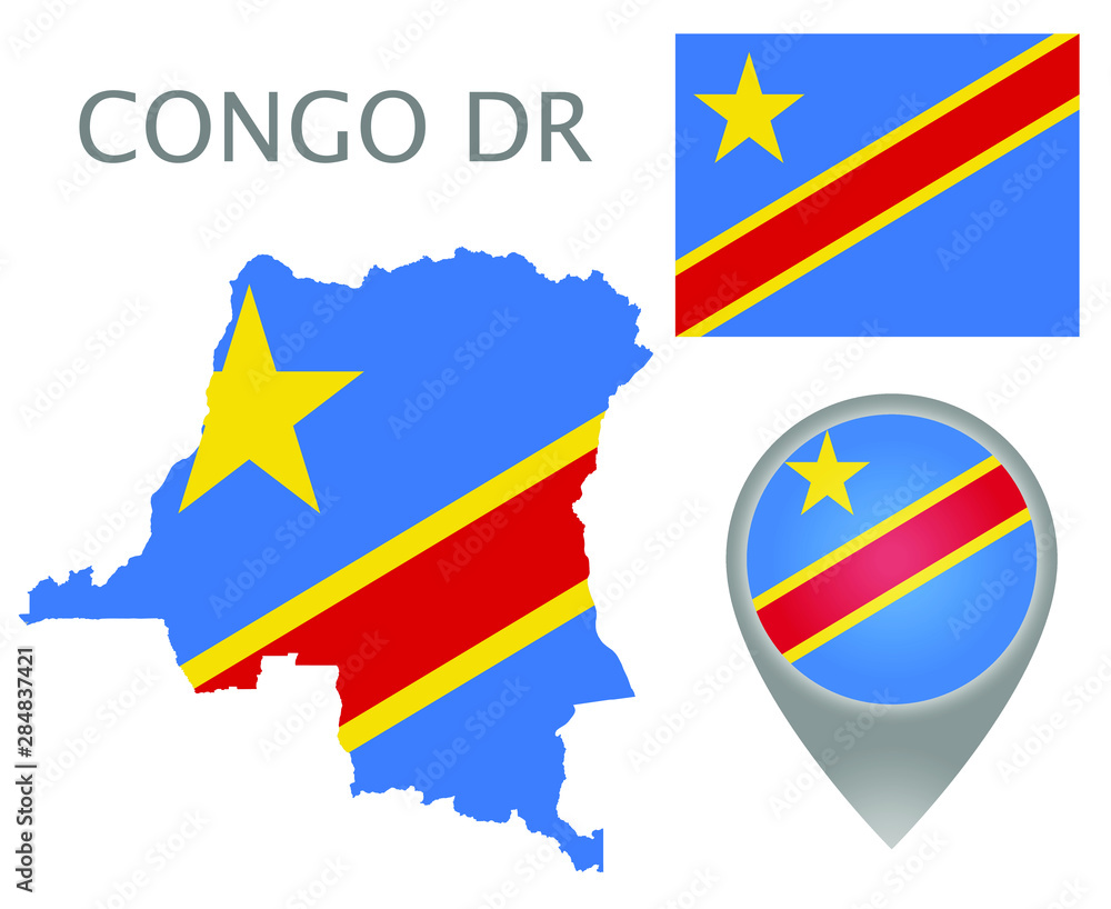 Colorful flag, map pointer and map of Democratic Republic of the Congo ...