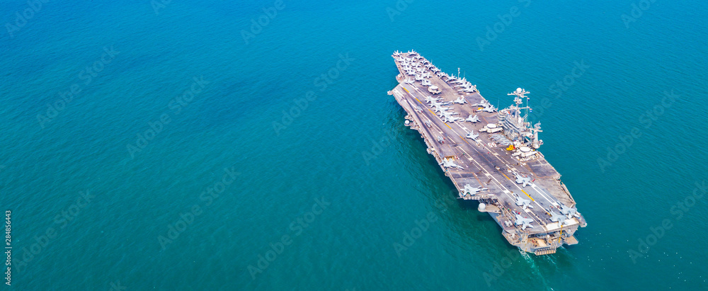Top View Aircraft Carrier warship battleship In the ocean Navy Stock ...