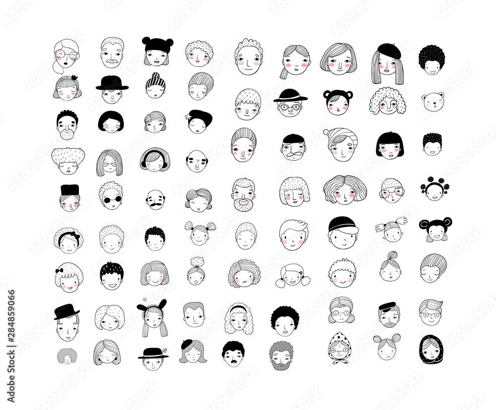 Pattern with graphical faces. Vector illustration. Set of people icons ...