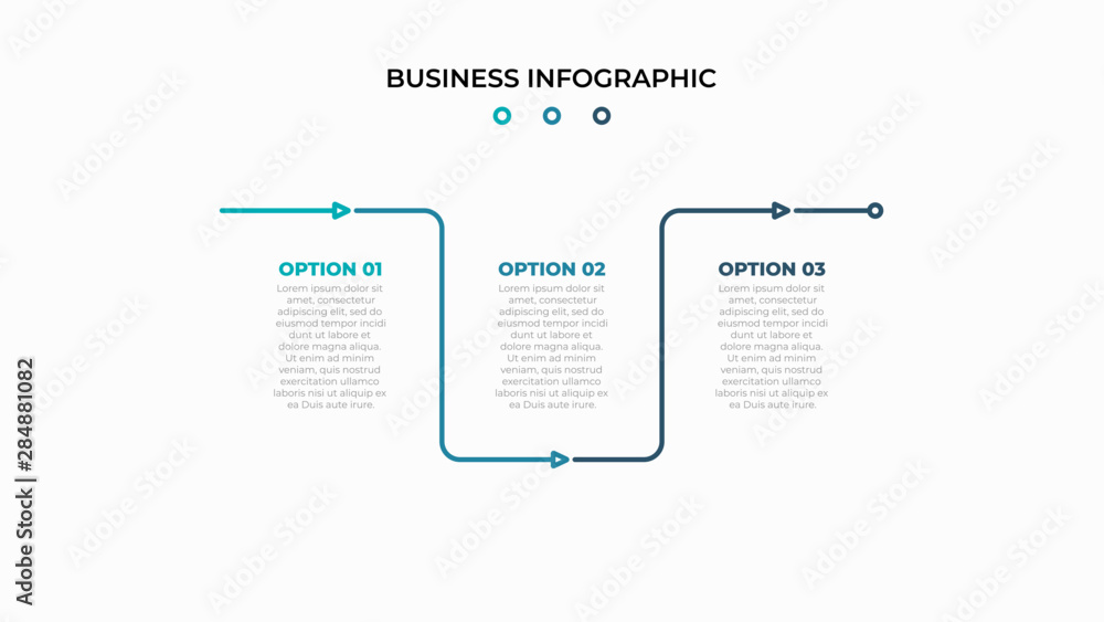 Vector thin line infographic template. Timeline process with 3 options ...