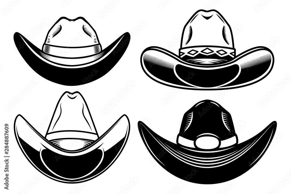Set of illustration of cowboy hat isolated on white background. Design ...
