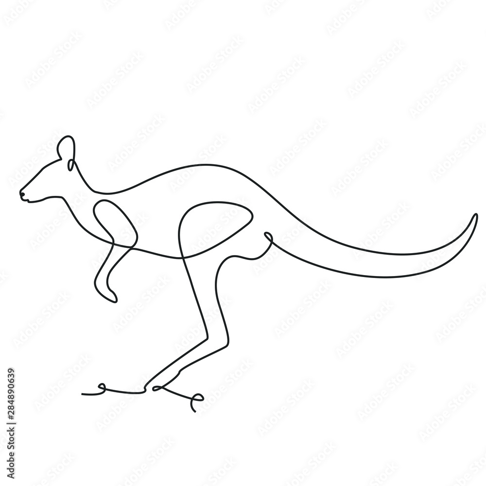 Kangaroo one line drawing on white isolated background. Vector ...