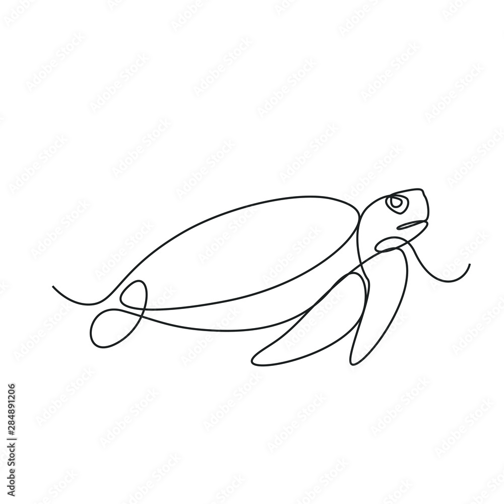 Turtle one line drawing on white isolated background. Vector ...