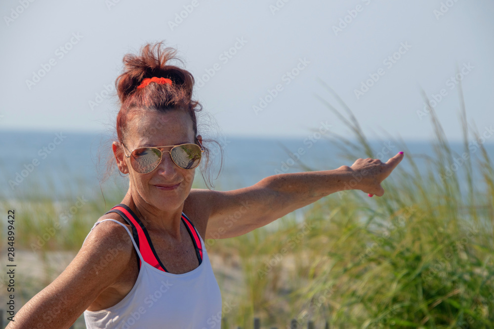 Upper body full face portrait view of a mature baby boomer Caucasian ...