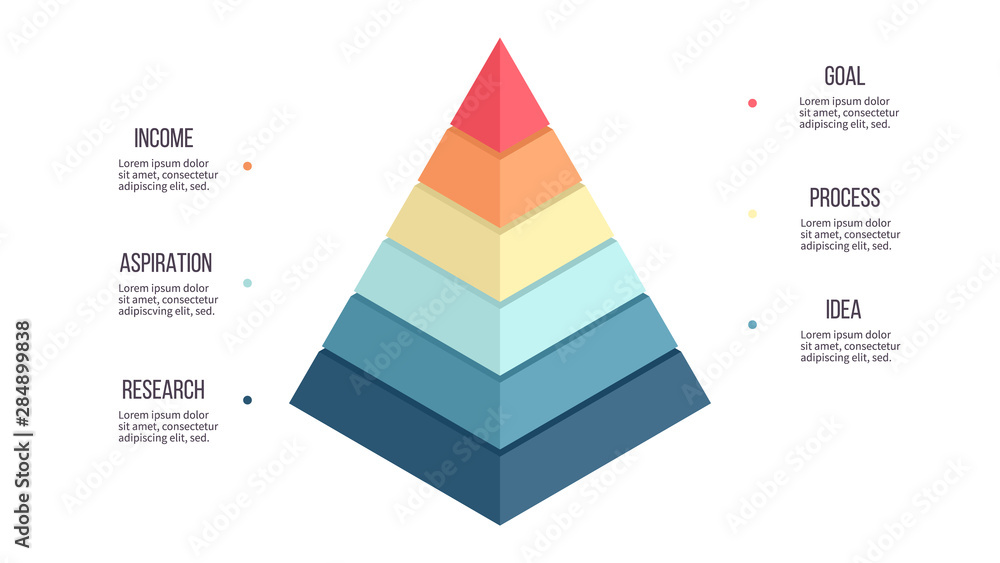 Business infographics. Pyramid chart with 6 steps, options, layers ...