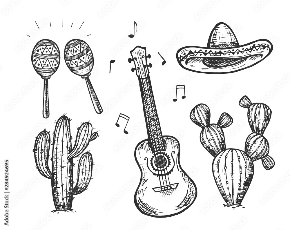 Mexican traditional objects set Stock Vector | Adobe Stock