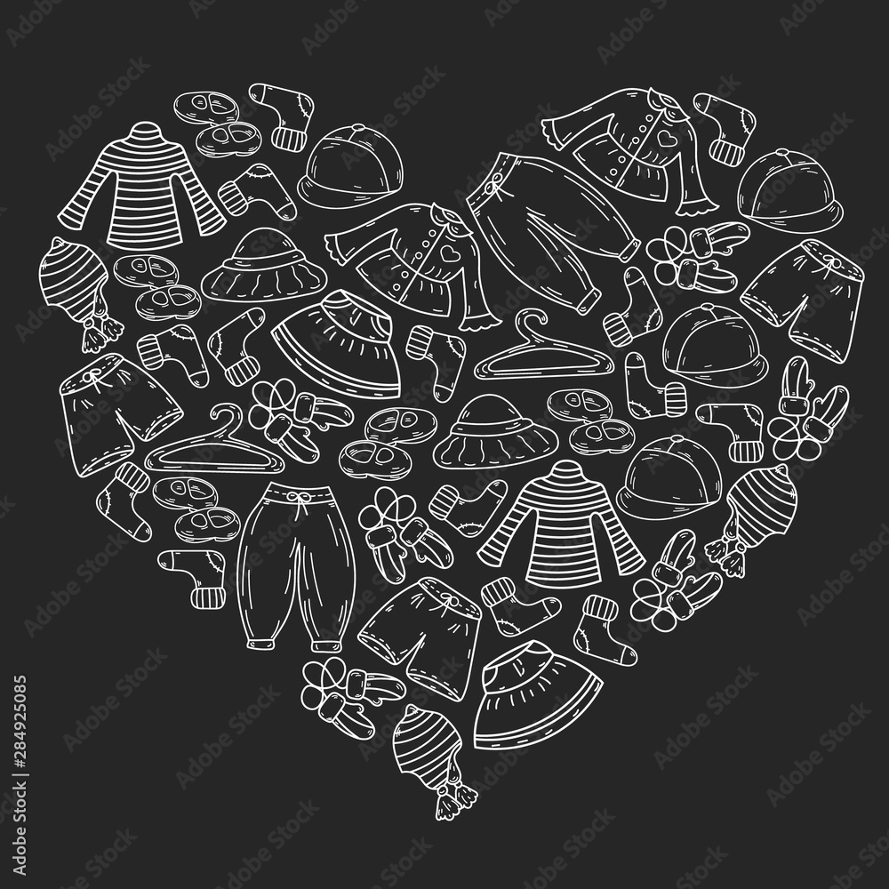 Vector set of hand drawn doodles of fashionable clothes and accessories ...