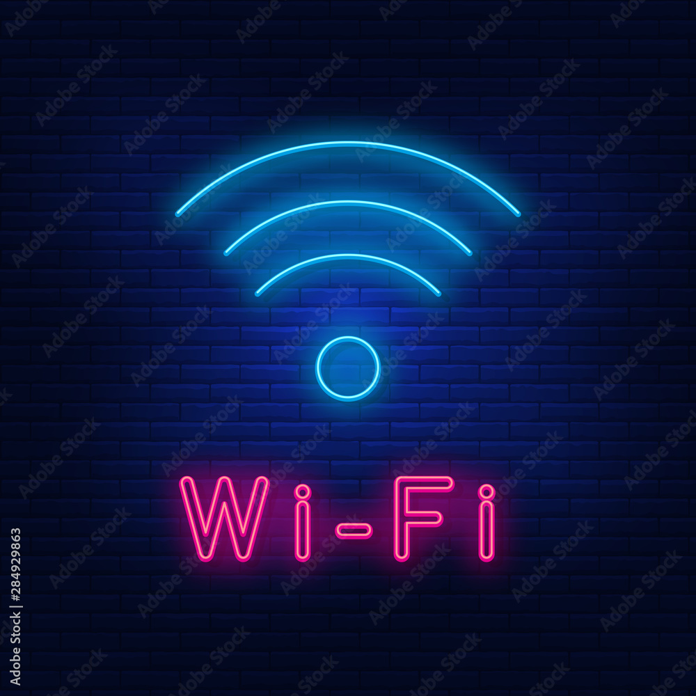 Neon lights Wi-Fi . Bright is the Internet. Modern vector logo, banner ...