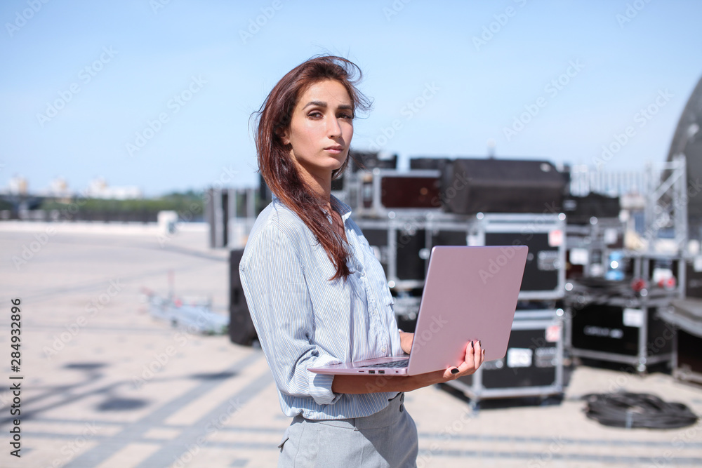 Installation of stage equipment and preparing for a live concert open ...