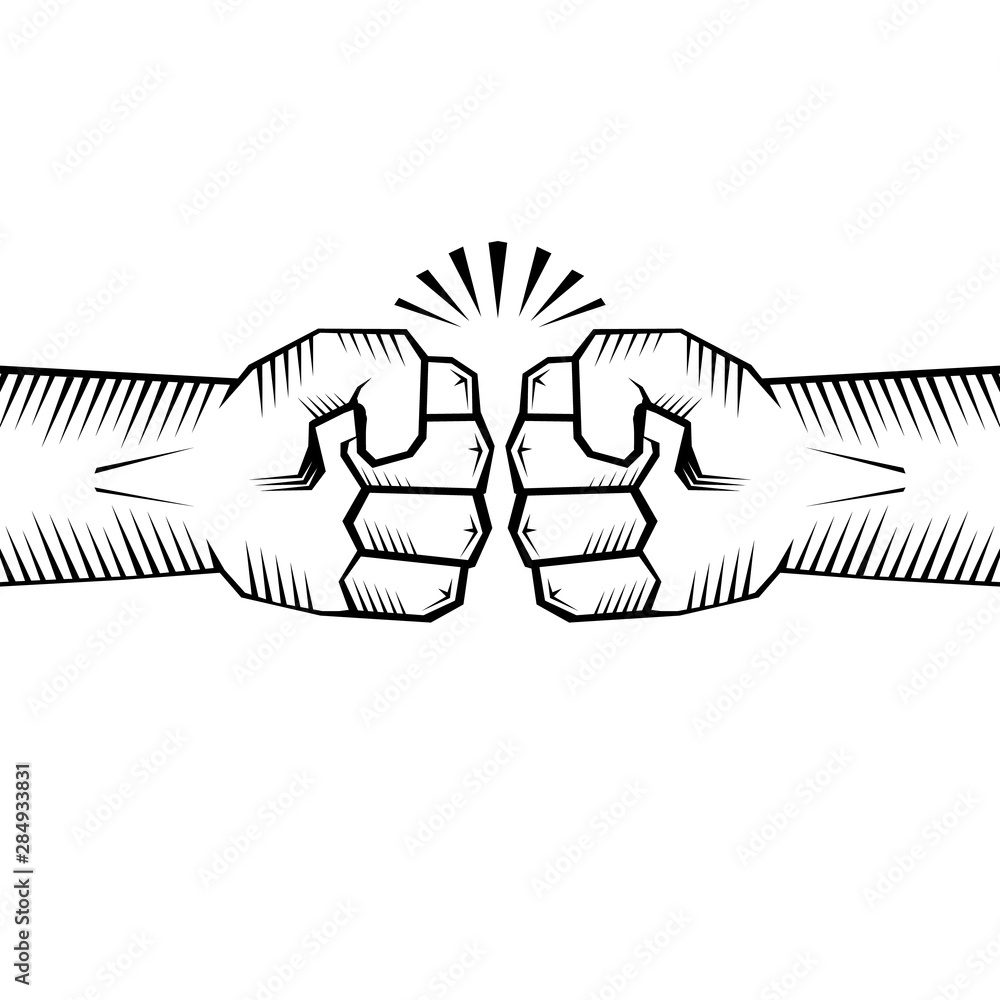 Two clenched fists bumping. Conflict, protest, brotherhood or clash ...