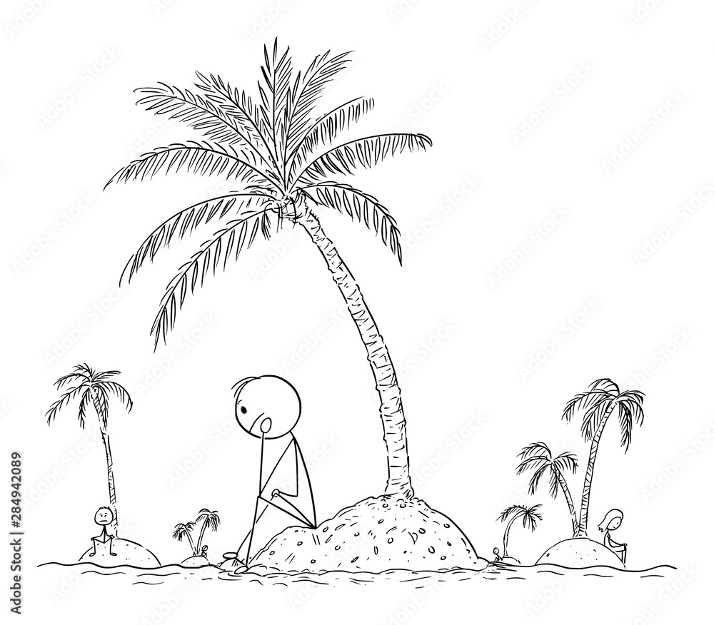 Vector cartoon stick figure drawing conceptual illustration of lonely ...