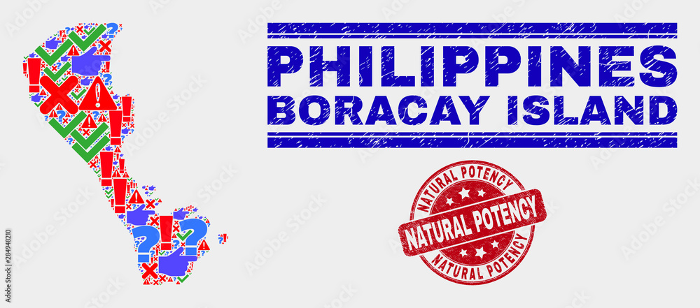 Sign Mosaic Boracay Island map and seal stamps. Red round Natural ...