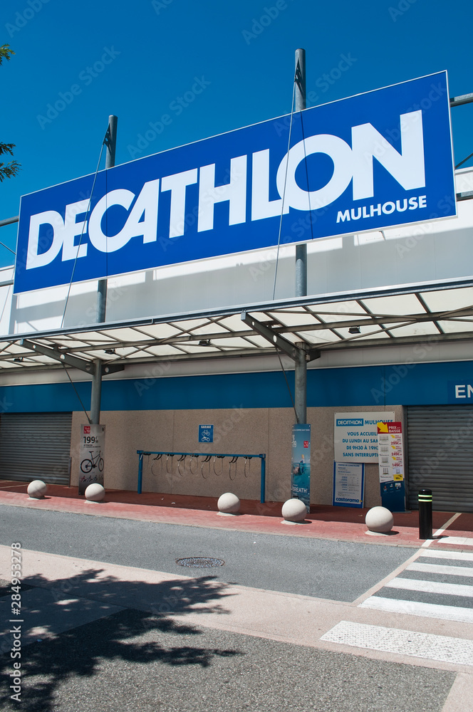 retail of the logo of the brand "Decathlon" signage - the french chain ...