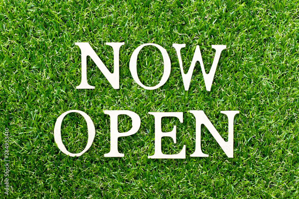 Wood alphabet letter in word now open on green grass background Stock ...