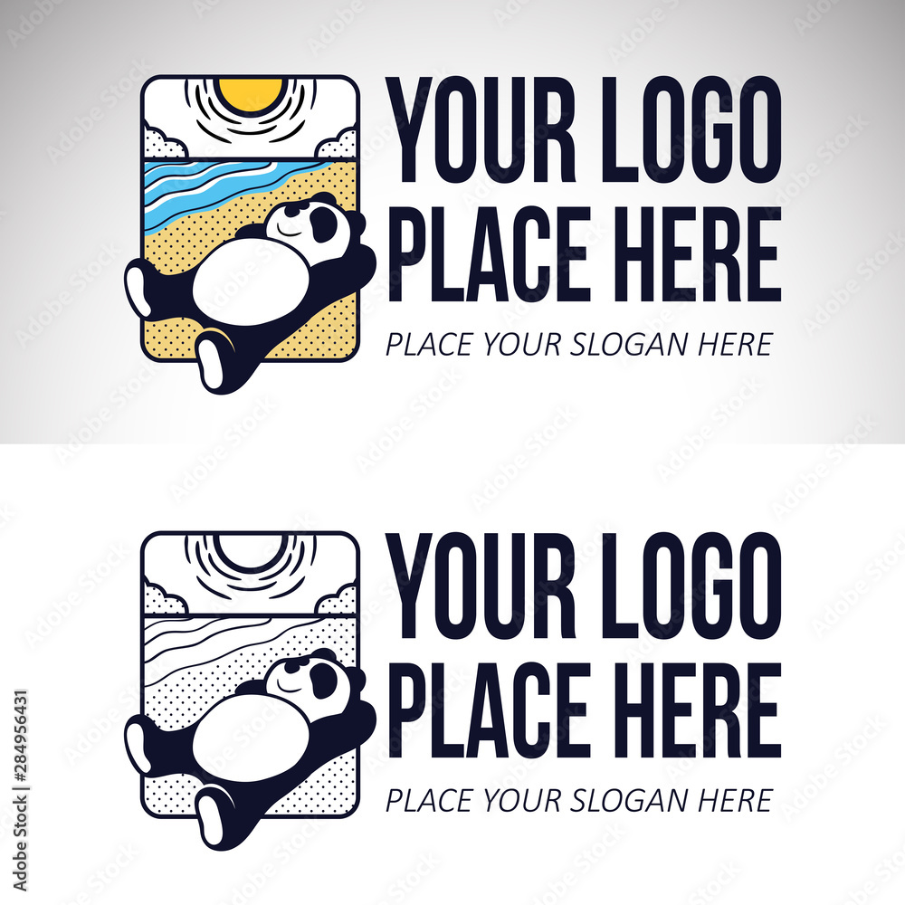 panda animal on the beach logo design with white background Stock ...