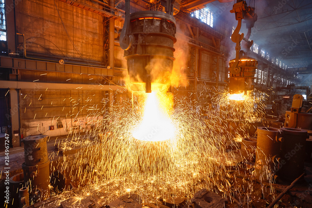 Metallurgy. Casting ingot. Electric arc furnace shop. Stock Photo ...