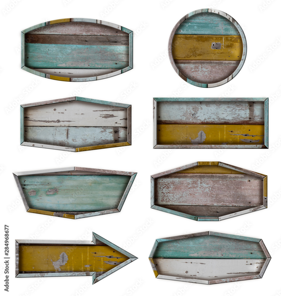 Wooden board sign set of wood signboard isolated on white background ...